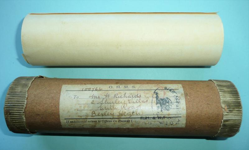 The Quartermaster's Store | WW1 Memorial Scroll in Original Addressed ...