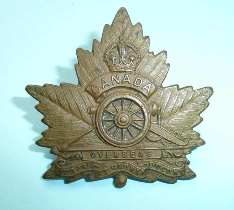 The Quartermaster's Store | WW1 Canadian Artillery Cap Badge on Maple Leaf